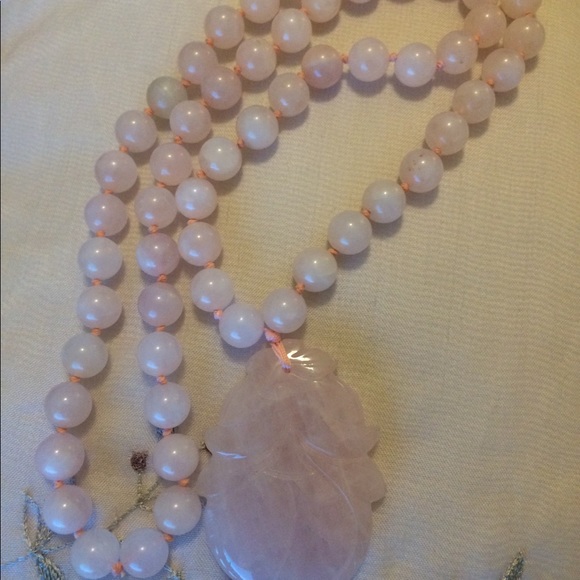 Vintage | Jewelry | Vintage Rose Quartz Beads Necklace Wpendant | Poshmark